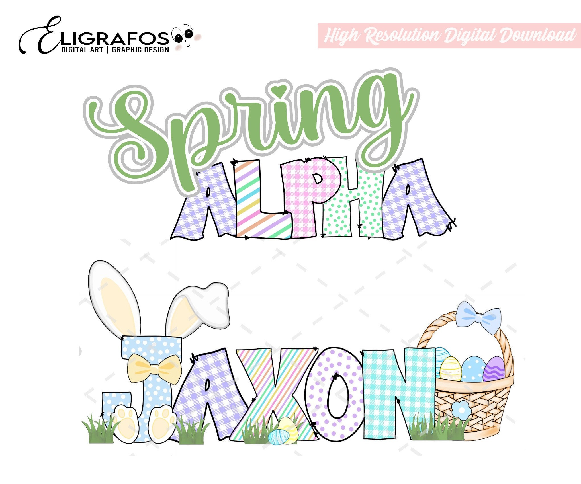 Easter Spring ABC Digital Alphabet PNG File Easter Bunny Cute Digital ...