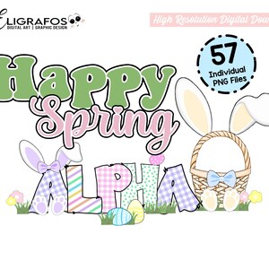 Easter Spring ABC Digital Alphabet PNG File Easter Bunny Cute Digital ...