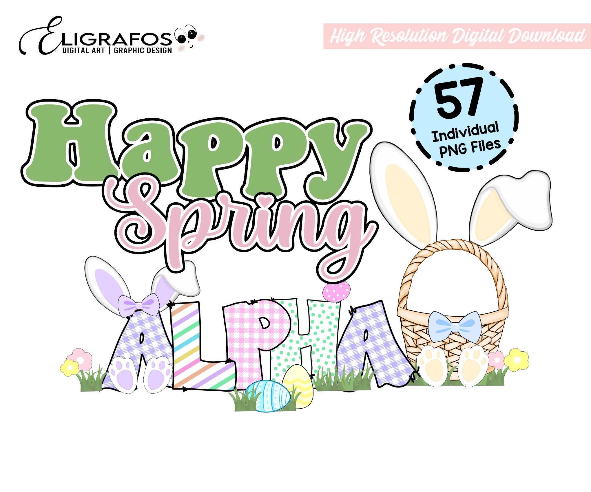 Easter Spring ABC Digital Alphabet PNG File Easter Bunny Cute Digital ...