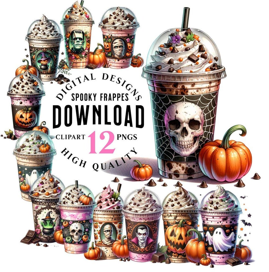 Halloween Frappe Clipart: 12 Spooky Drink PNG Designs (digital Download ...