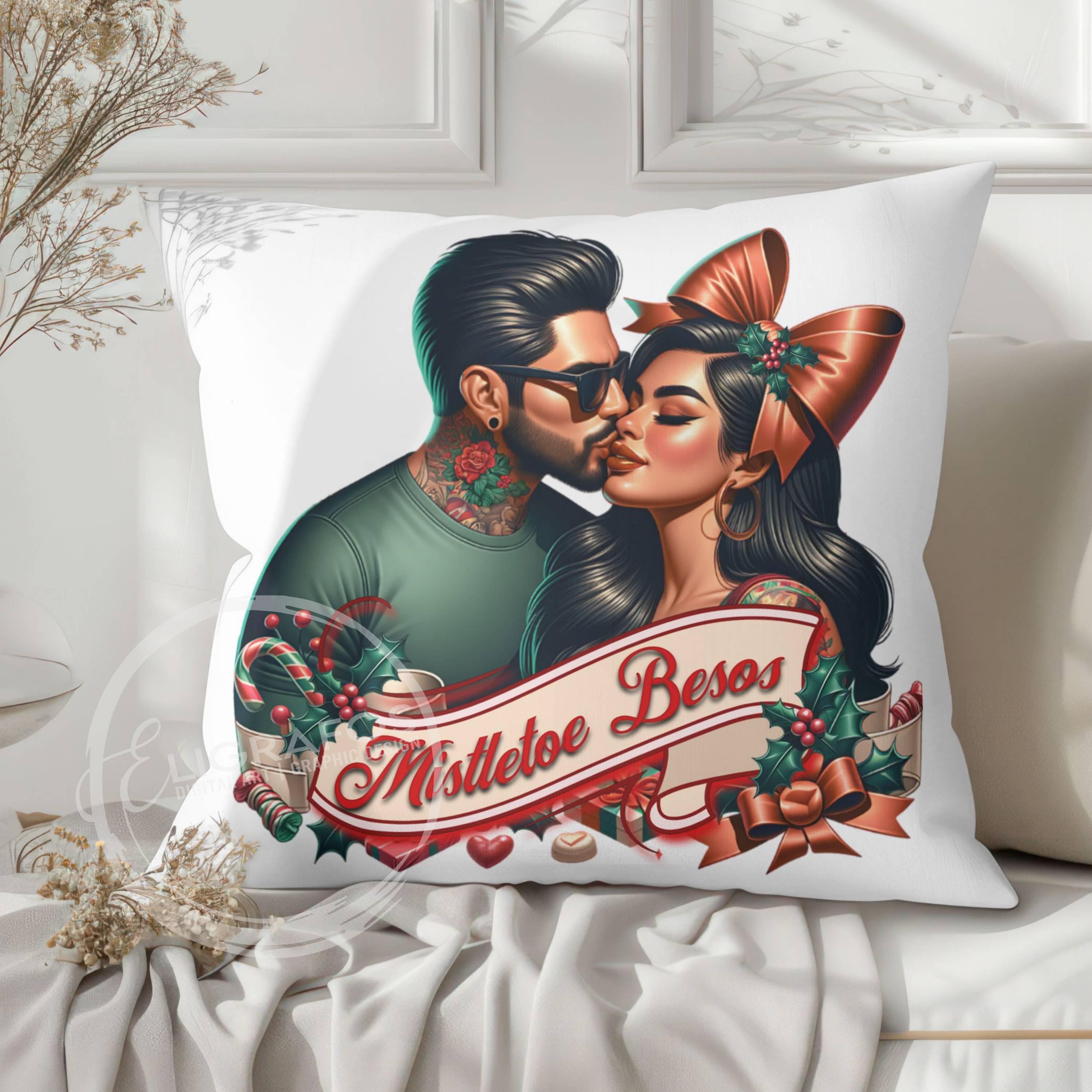 Mistletoe Besos Chicano Couple Christmas Image: Latino Romance (digital ...