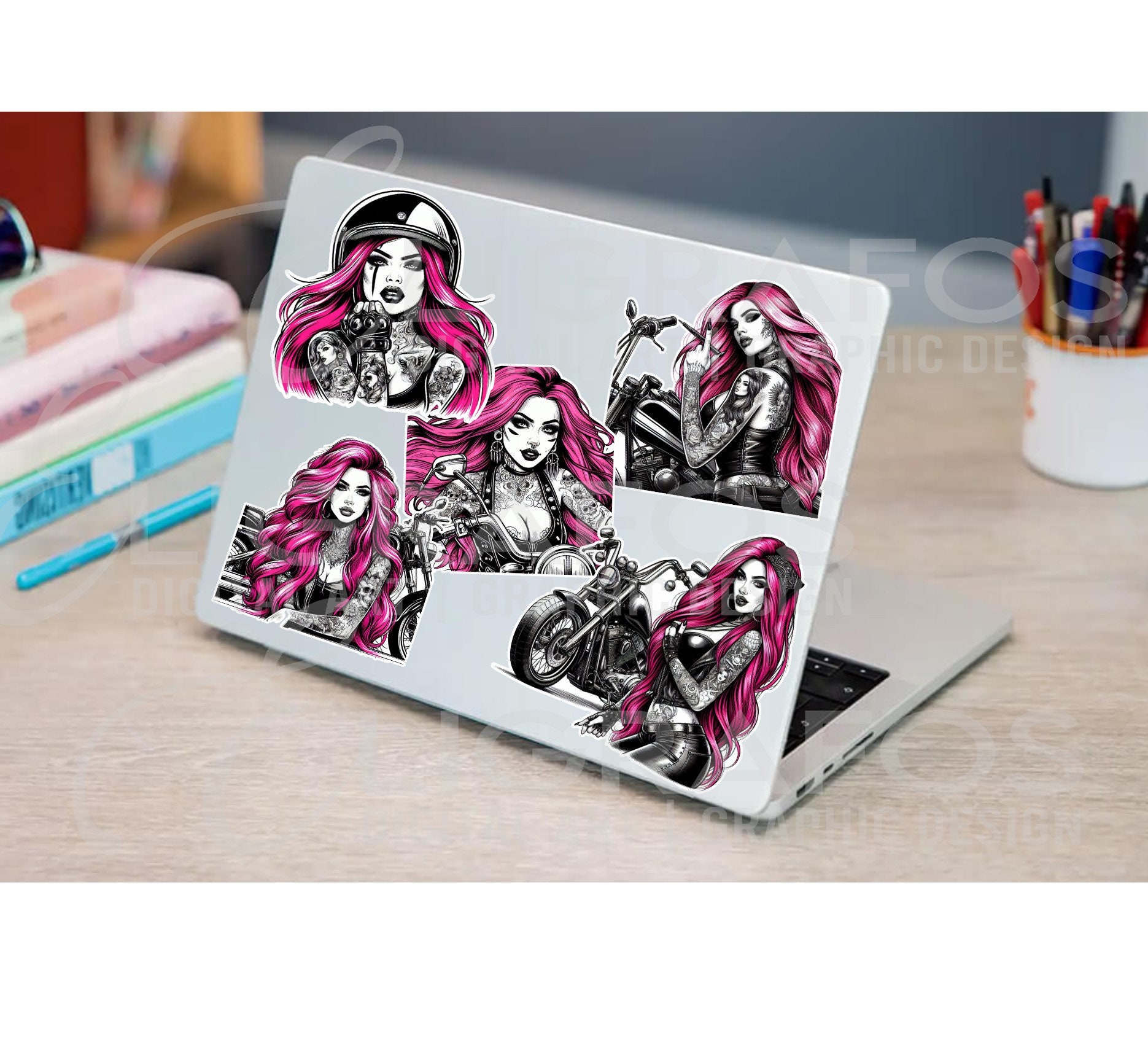 Bad Bitch Biker Chick Digital PNG Stickers Print and Cut 5 Various Bad ...