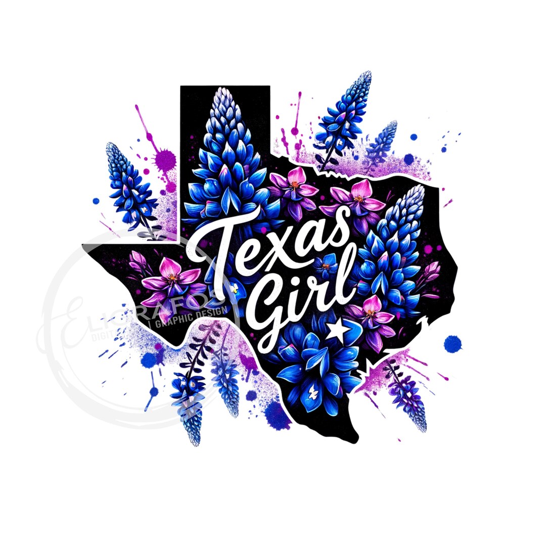 Texas State Digital Design With Bluebonnet | Texas Wall Decor | Lone ...