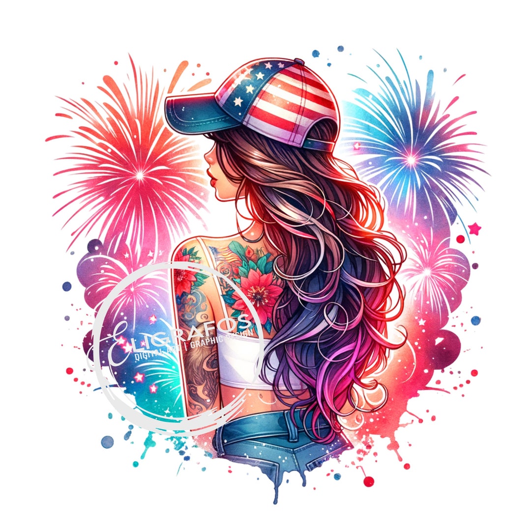 Patriotic Girl Tattoo 4th of July Digital PNG Design Instant Download ...