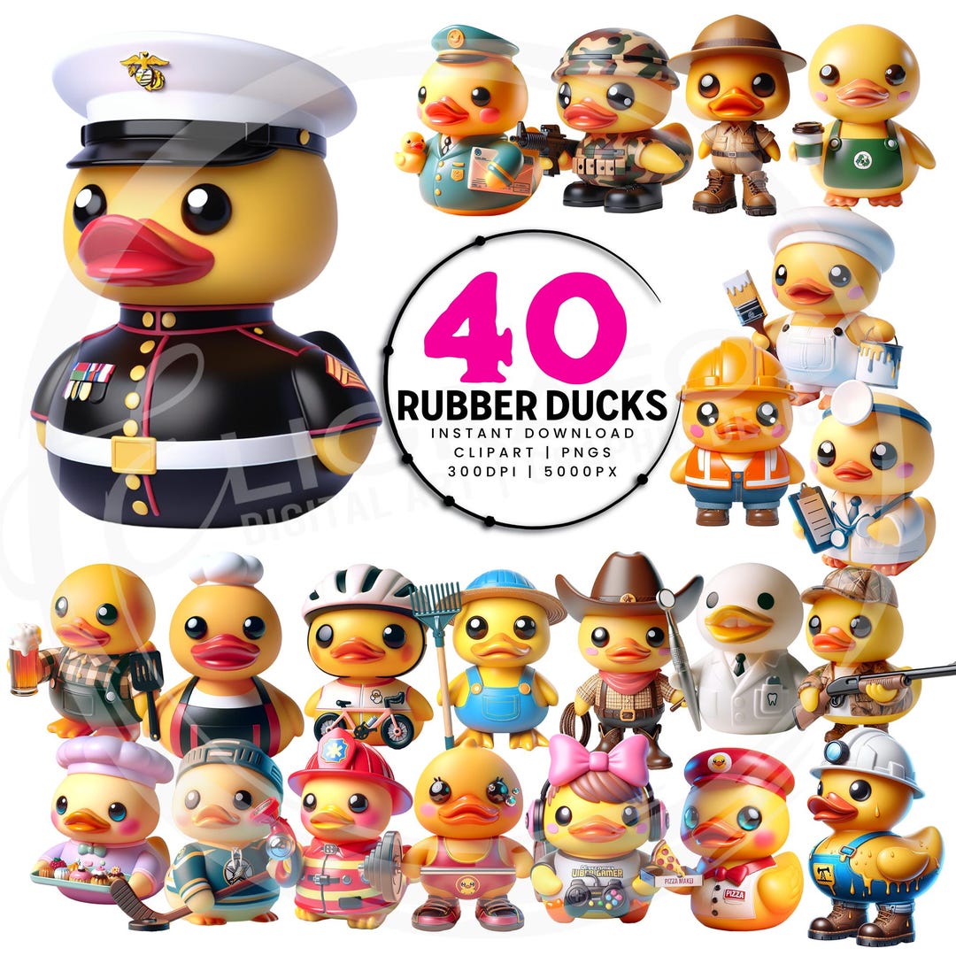 Rubber Duck Clipart: Colorful Bath Toy Graphics (digital Download, 40 ...