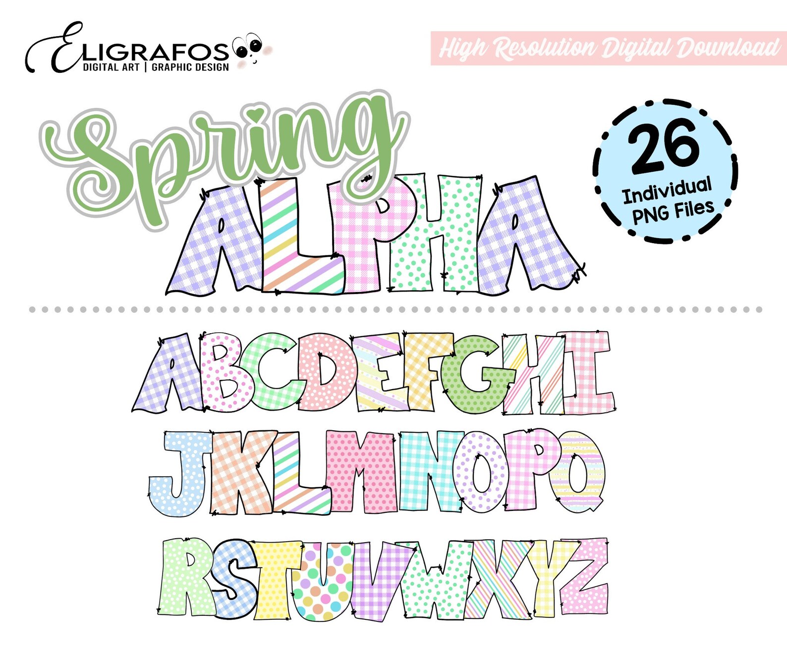 Easter Spring ABC Digital Alphabet PNG File Easter Bunny Cute Digital ...