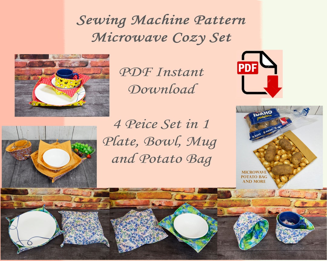 Microwave Cozy Sewing Pattern: Plate, Bowl, Mug & Potato Bag (PDF ...