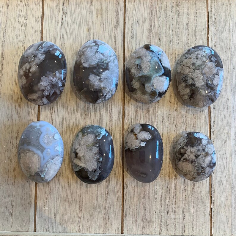 Black Flower Agate Palm Stones - Etsy