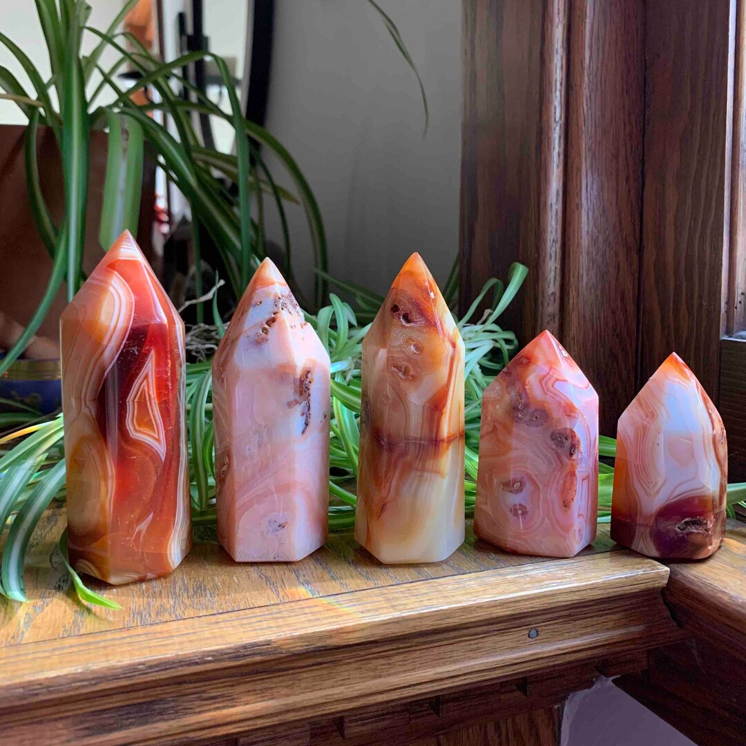 Pink Carnelian Pencil Towers // Multiple Sizes // Sizes Listed in ...