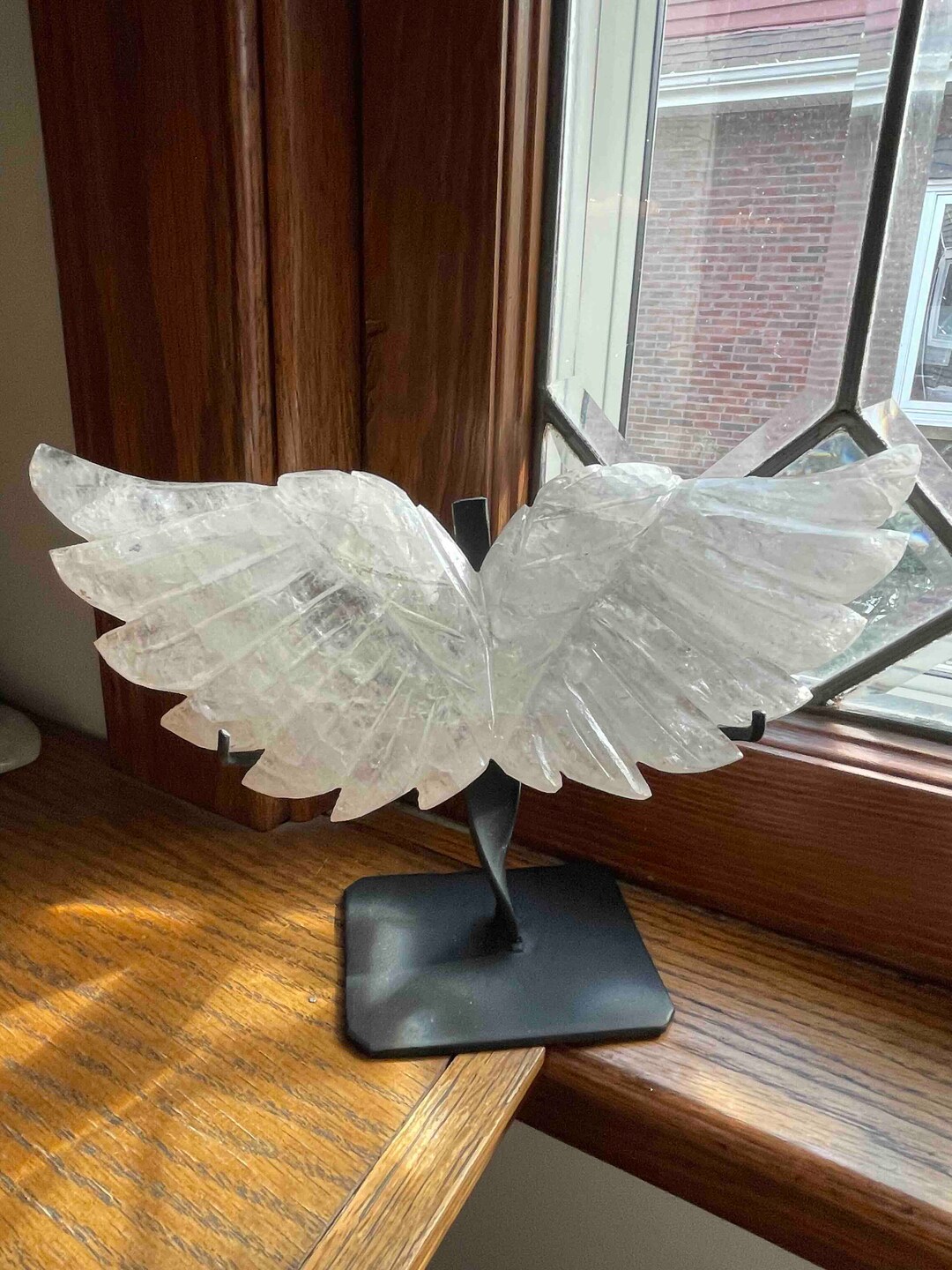 Clear Quartz Angel Wings Carving With Custom Stand // Full of Rainbows ...