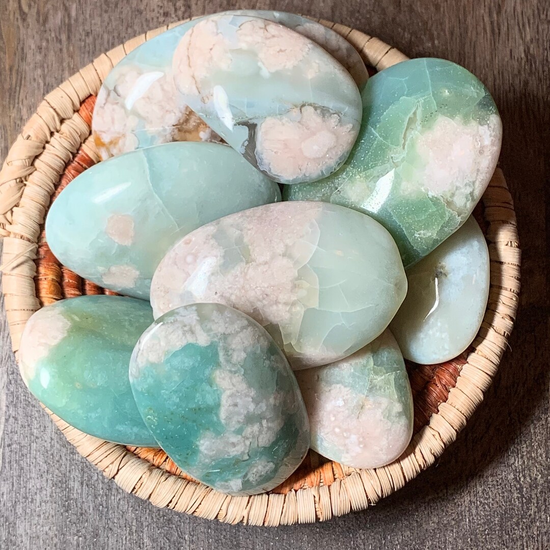 Green Flower Agate Palm Stones // High Quality // Gorgeous Detail ...