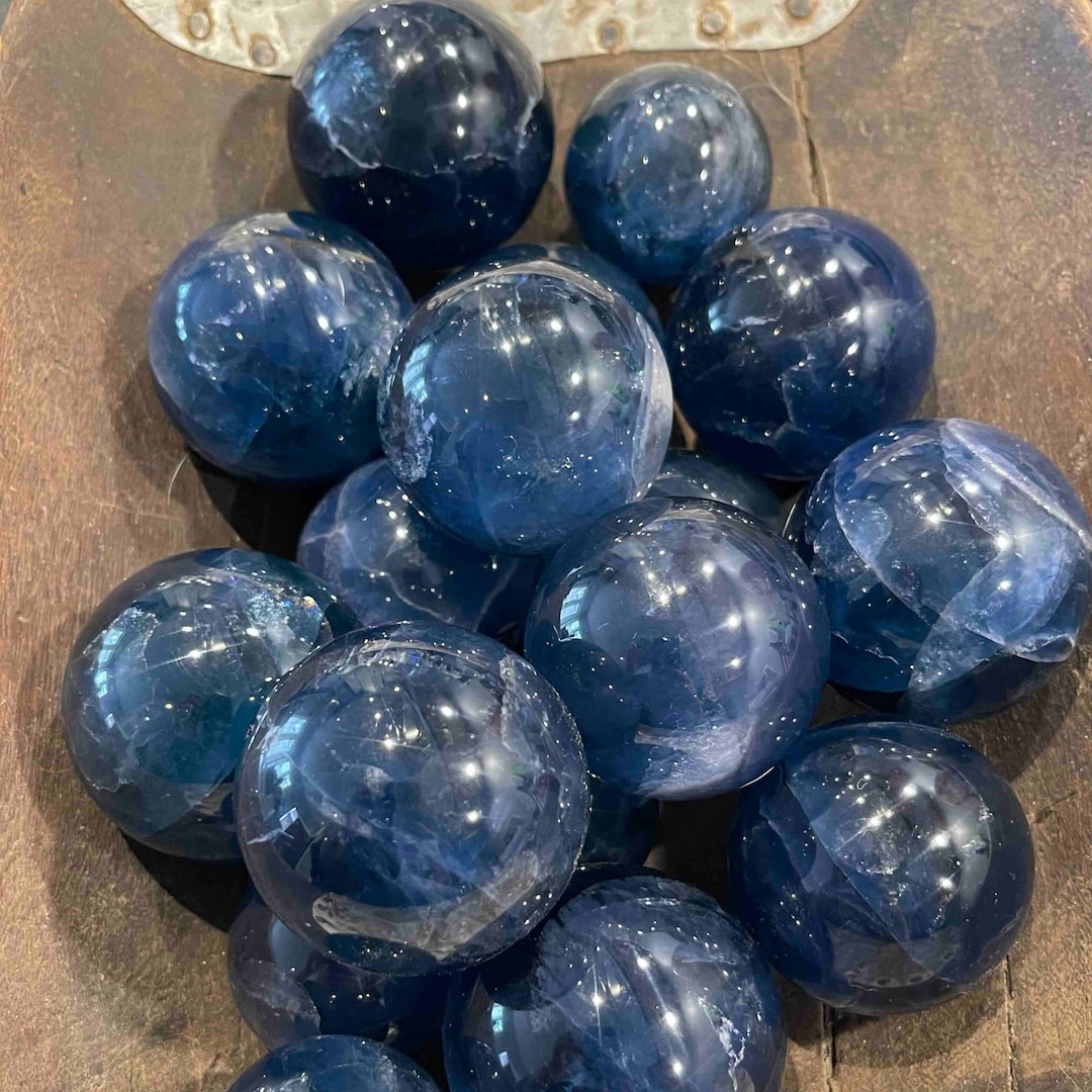Medium Sized Ocean Blue Fluorite Spheres With Rainbows // Amazing Full ...