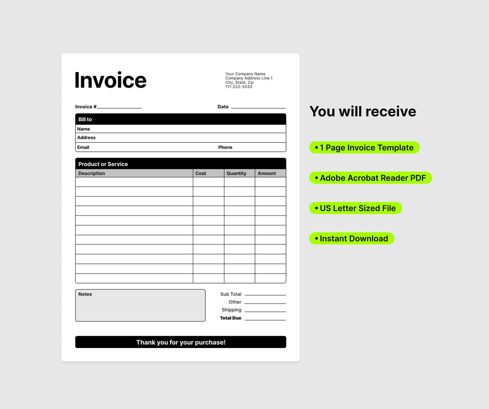 Invoice Template PDF. Editable Business Forms. Printable PDF Template ...