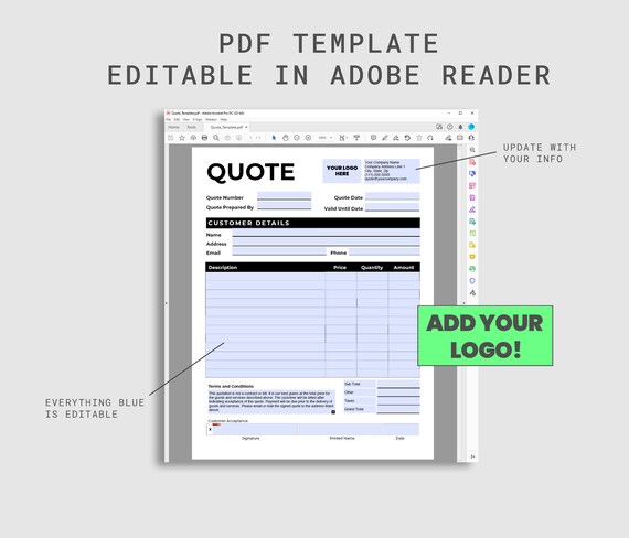Quote Template PDF. Custom Logo Quote Business Form. Quote - Etsy