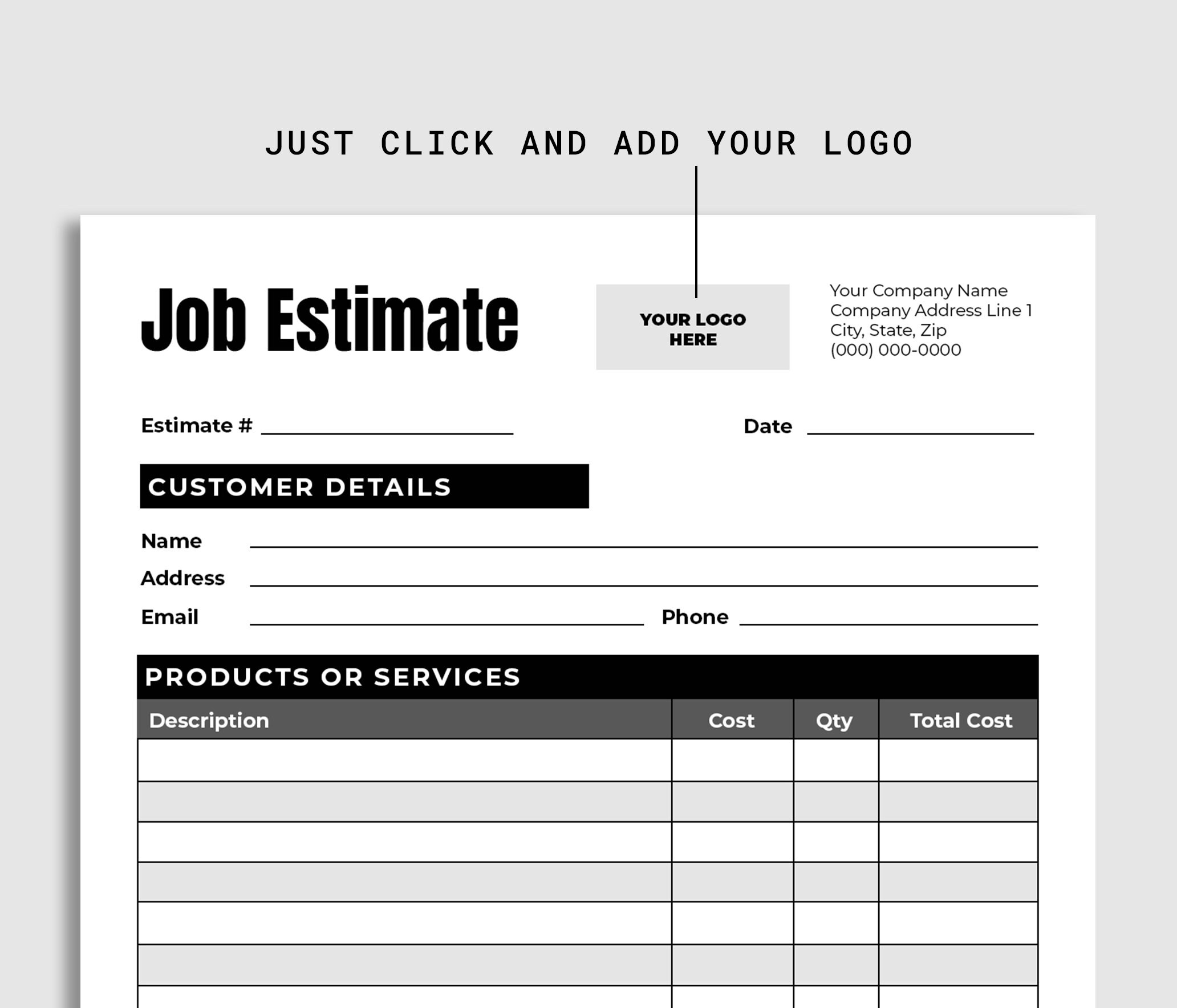 Job Estimate Template PDF. Custom Logo Editable Business - Etsy