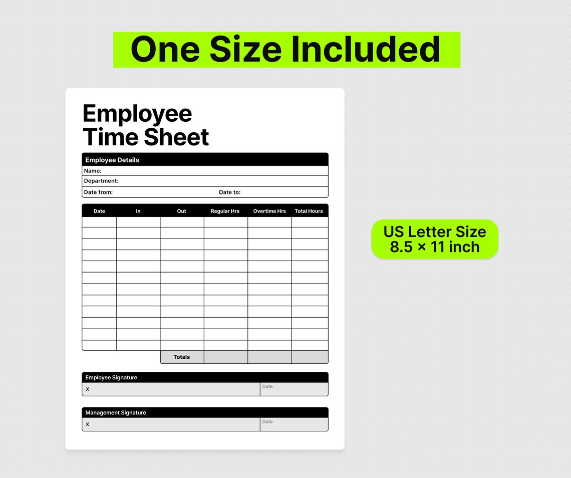 Employee Timesheet. Editable Timesheet. Printable Timesheet. Time Card ...