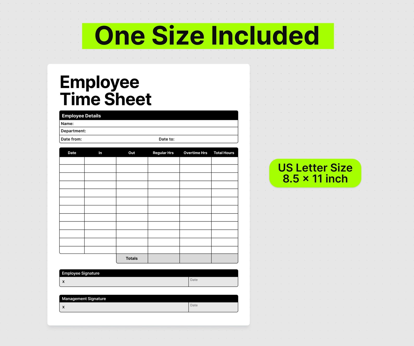 Employee Timesheet. Editable Timesheet. Printable Timesheet. Time Card ...
