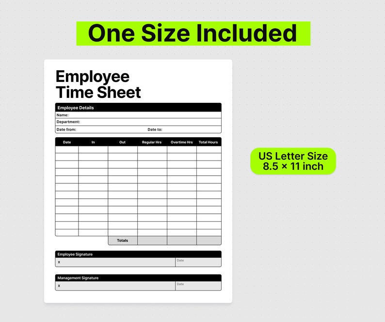 Employee Timesheet. Editable Timesheet. Printable Timesheet. Time Card ...