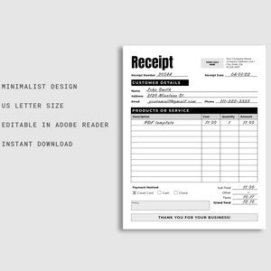 Receipt Template PDF. Custom Logo Editable Business Forms. - Etsy