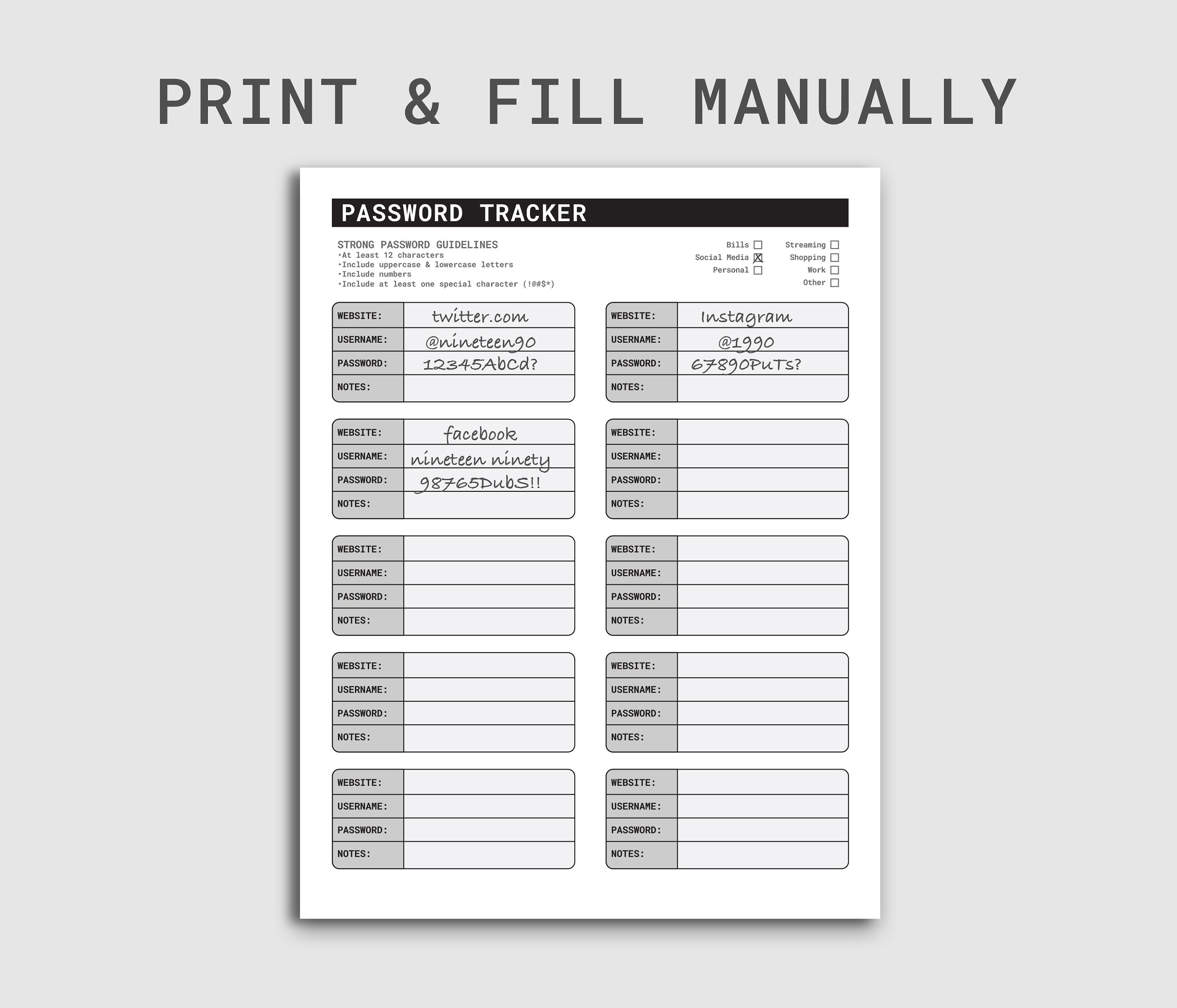 Password Tracker Printable Password Log PDF Password Keeper Instant ...