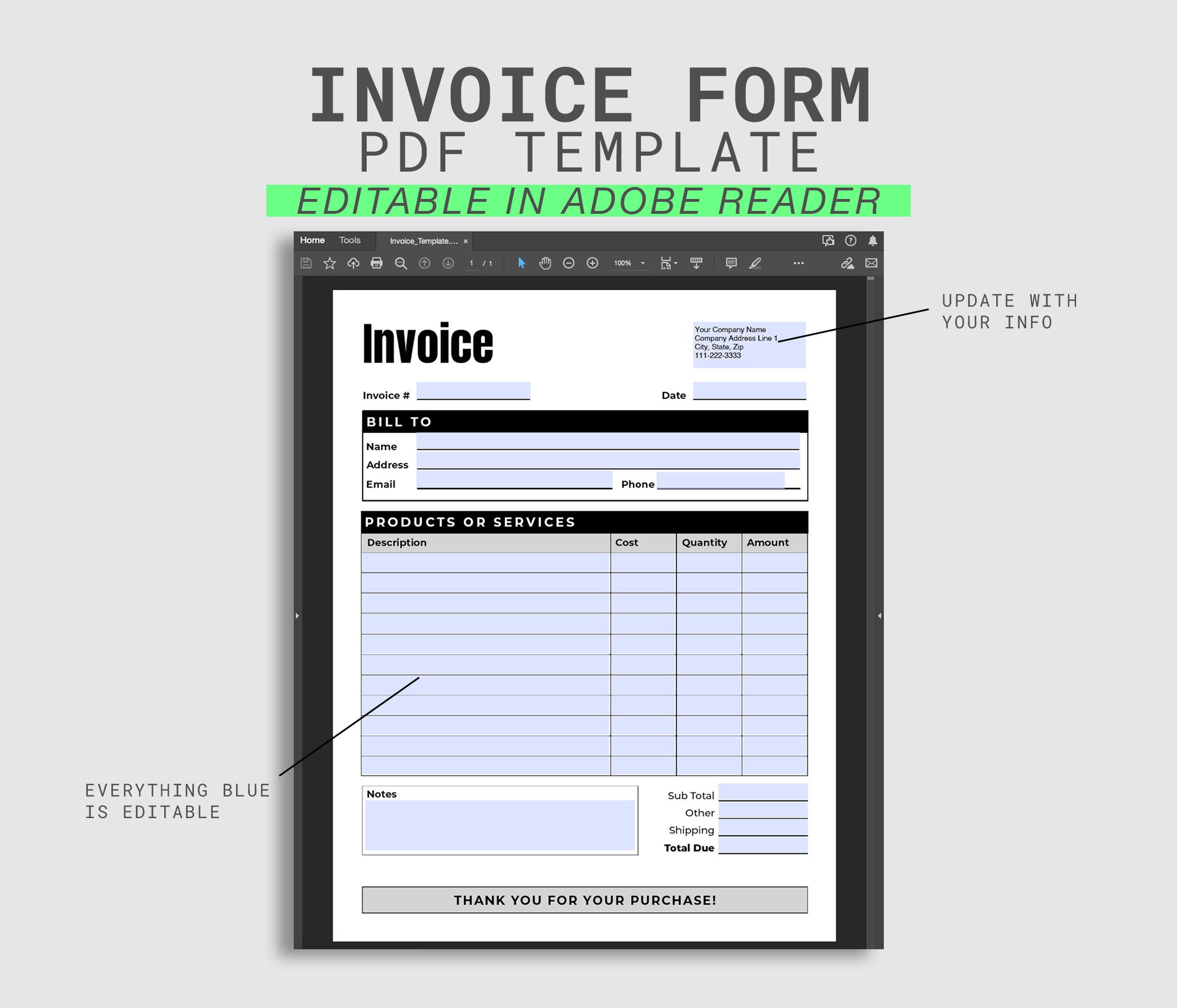 Invoice Template PDF. Editable Business Forms. Printable PDF - Etsy