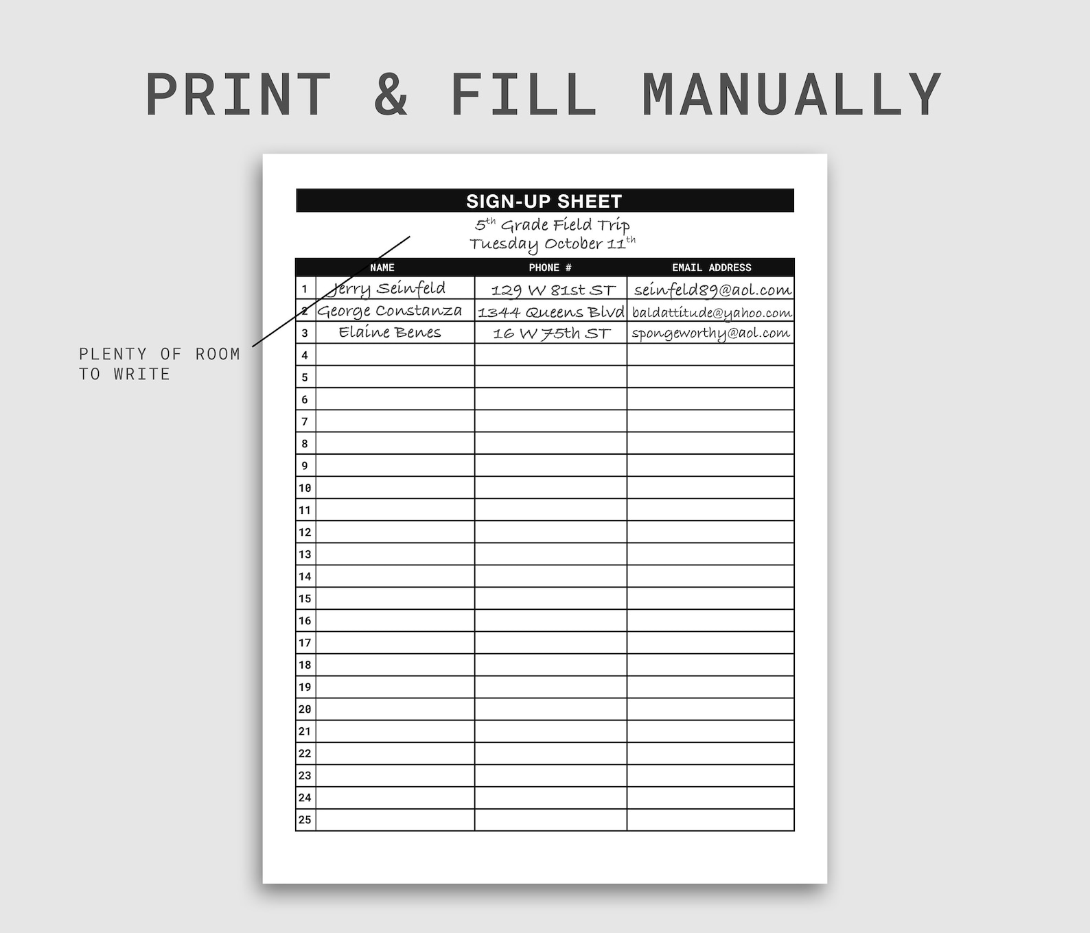 Editable Sign up Sheet. PDF Sign up Template. Printable Event Sign up ...