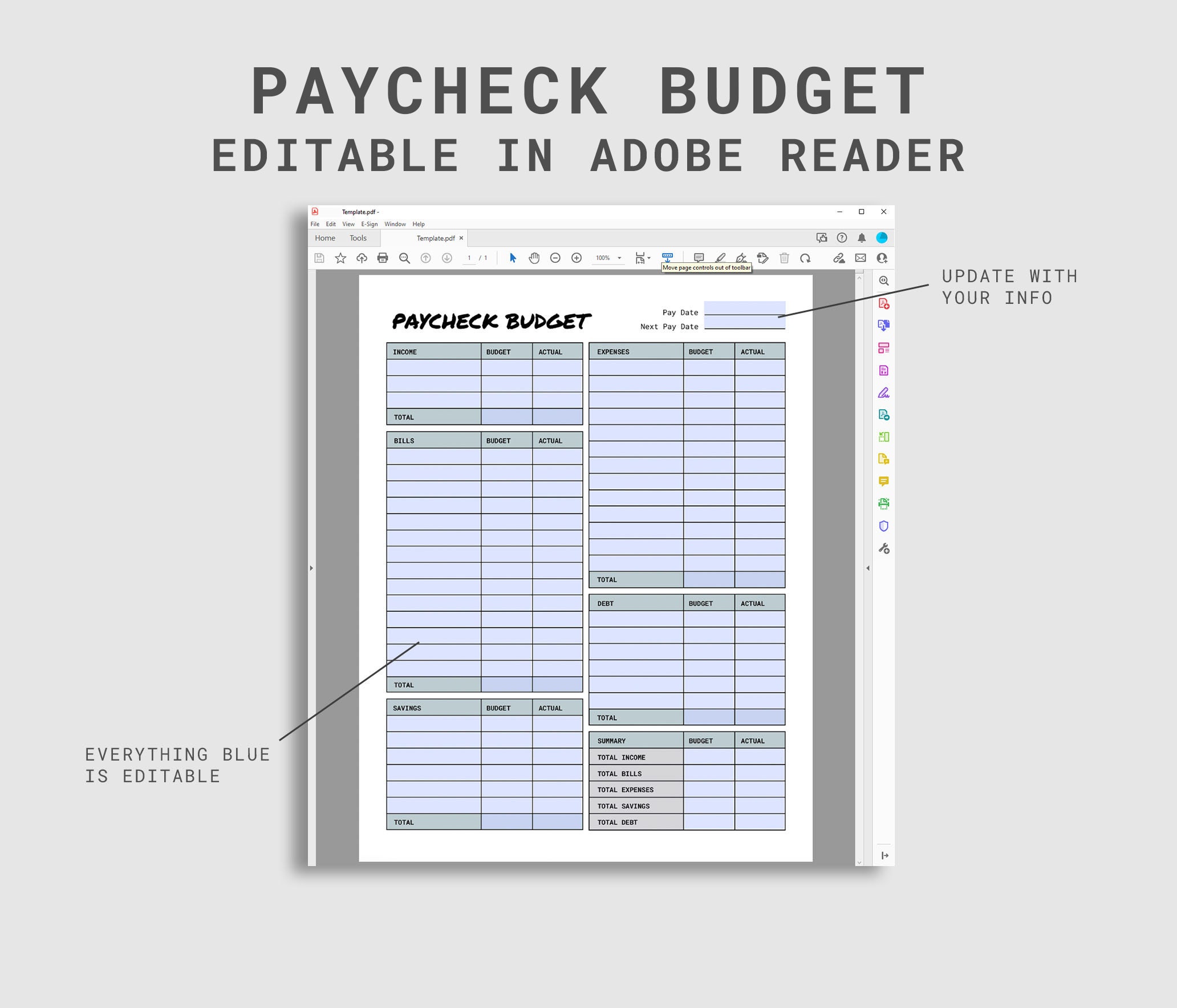 Paycheck Budget Printable PDF Template, Paycheck Planner Printable ...