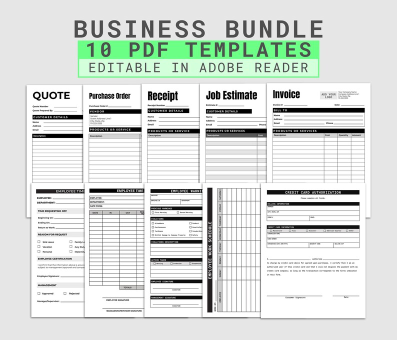 Job Estimate Template PDF. Editable Business Forms. Printable Invoice ...