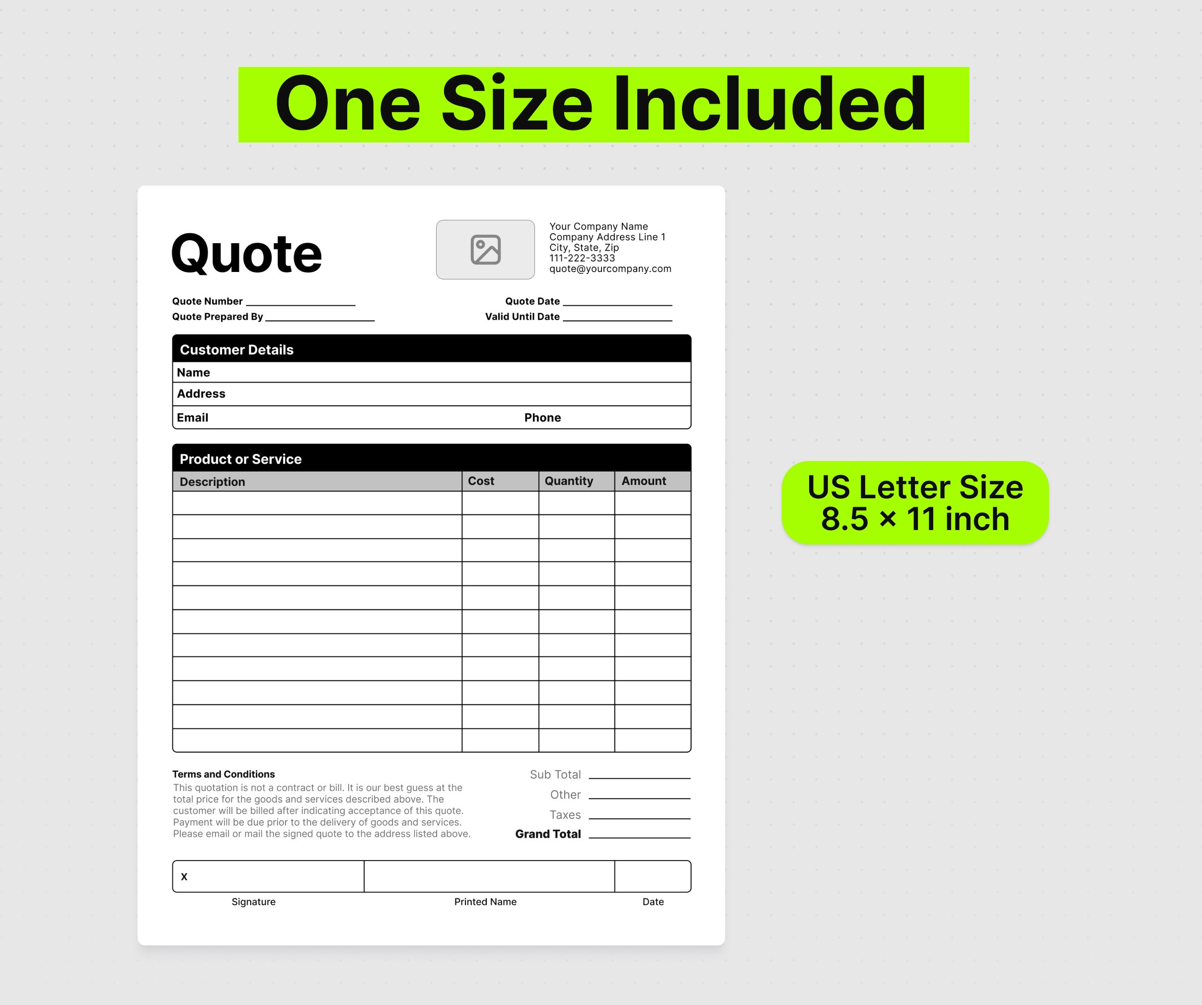 Quote Template PDF. Custom Logo Quote Business Form. Quote Form. Job ...