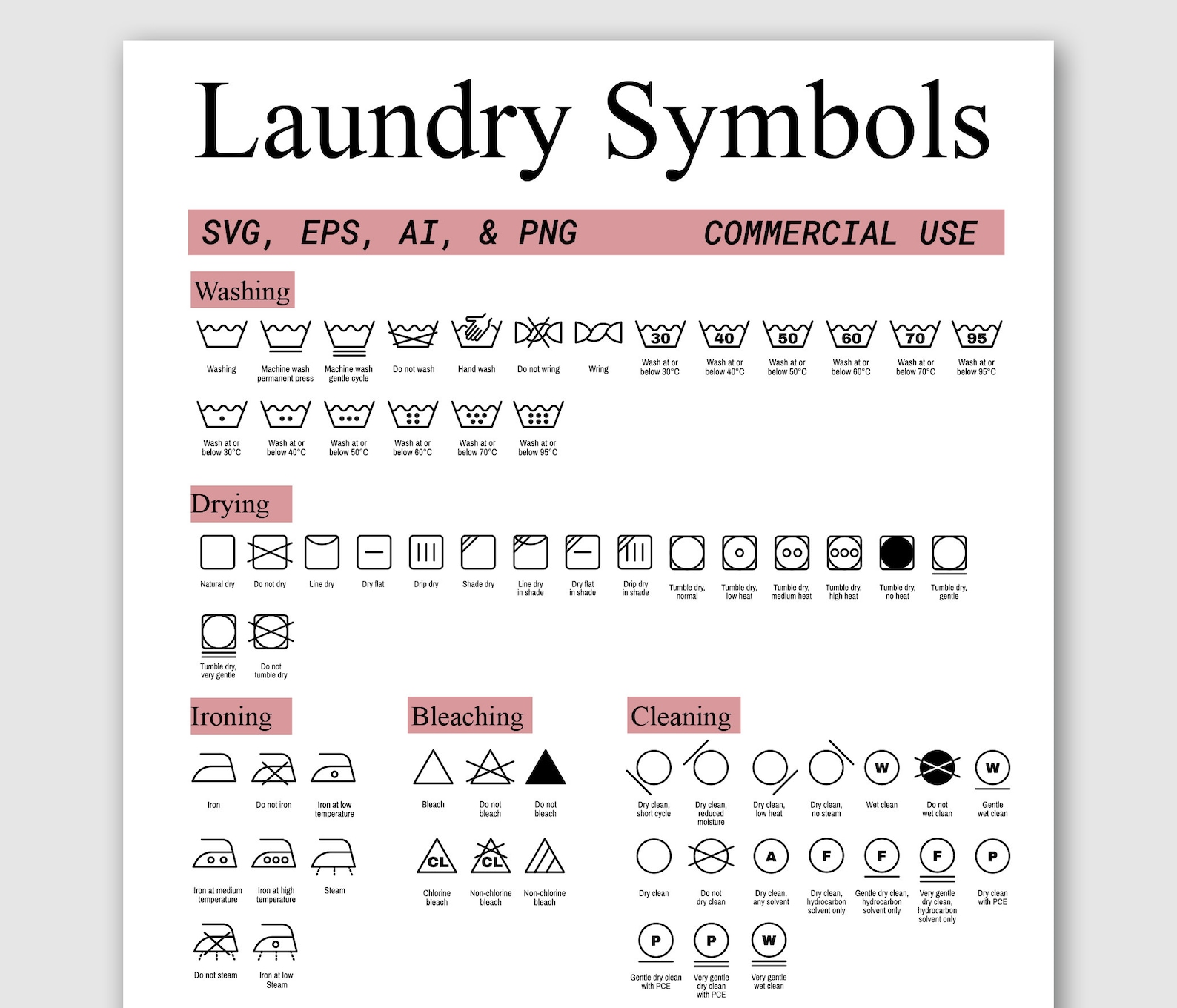 Laundry Symbols SVG Vector Bundle Wash Label Icons Svg - Etsy