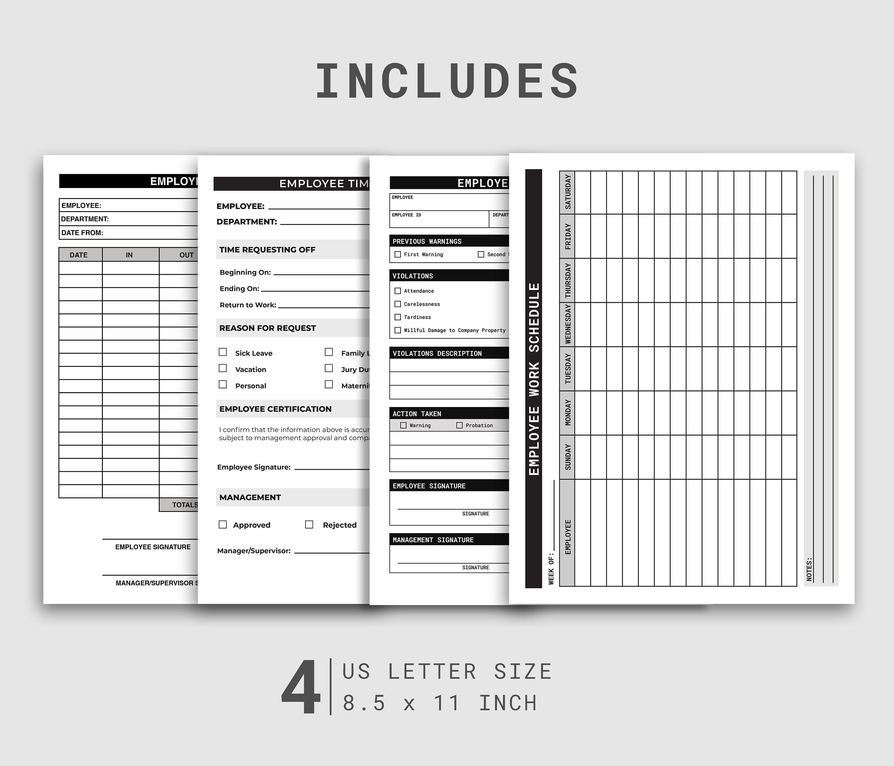 Employee Schedule PDF. Employee Time Log Form. Employee Discipline ...