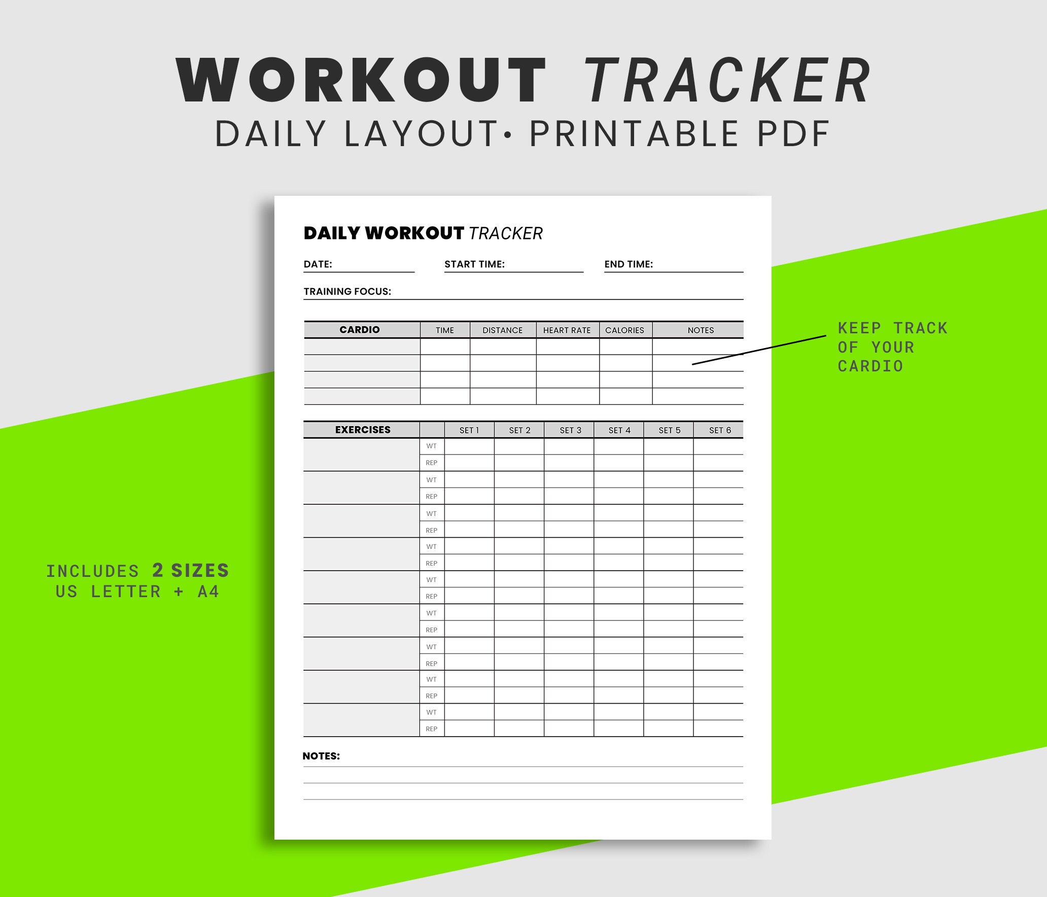 Printable Workout Tracker, Daily Exercise Planner, Gym Training Log ...