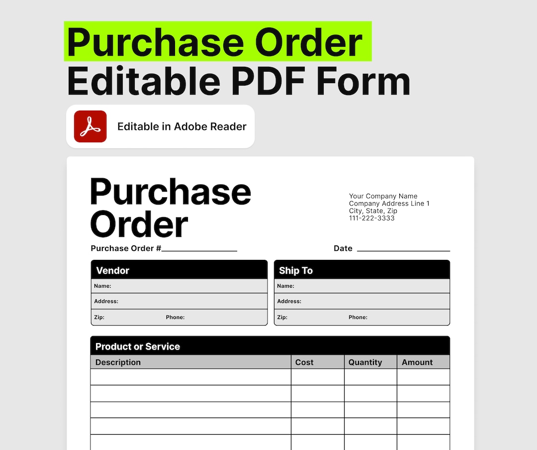 Purchase Order Template PDF. Purchase Order Form. Order Template ...