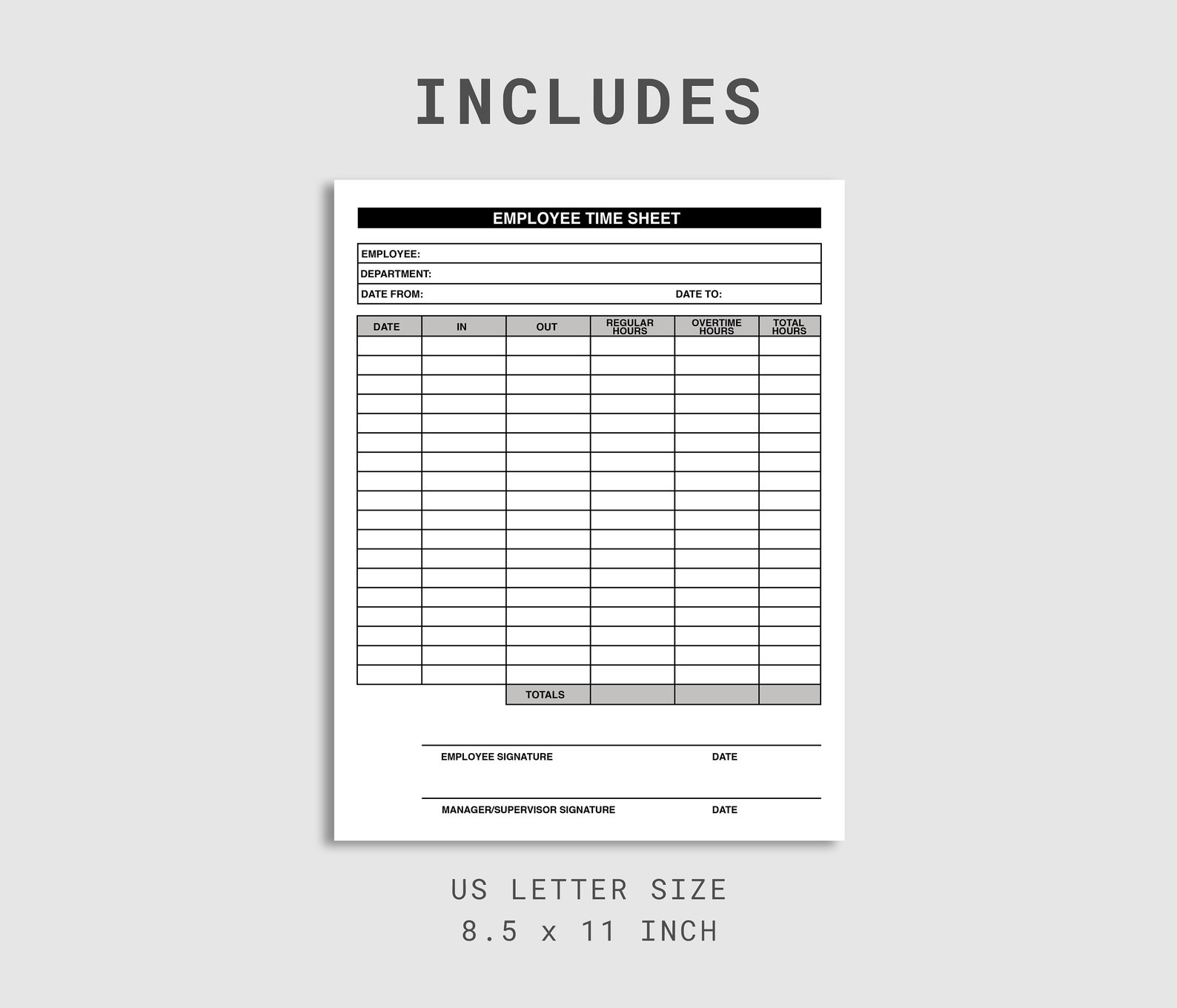 Employee Timesheet. Editable Timesheet. Printable Timesheet. Time Card ...