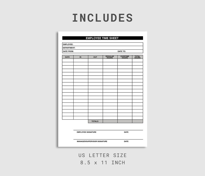 Employee Timesheet. Editable Timesheet. Printable Timesheet. Time Card ...