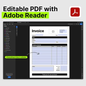 Invoice Template PDF. Custom Logo Editable Business Forms. Printable ...