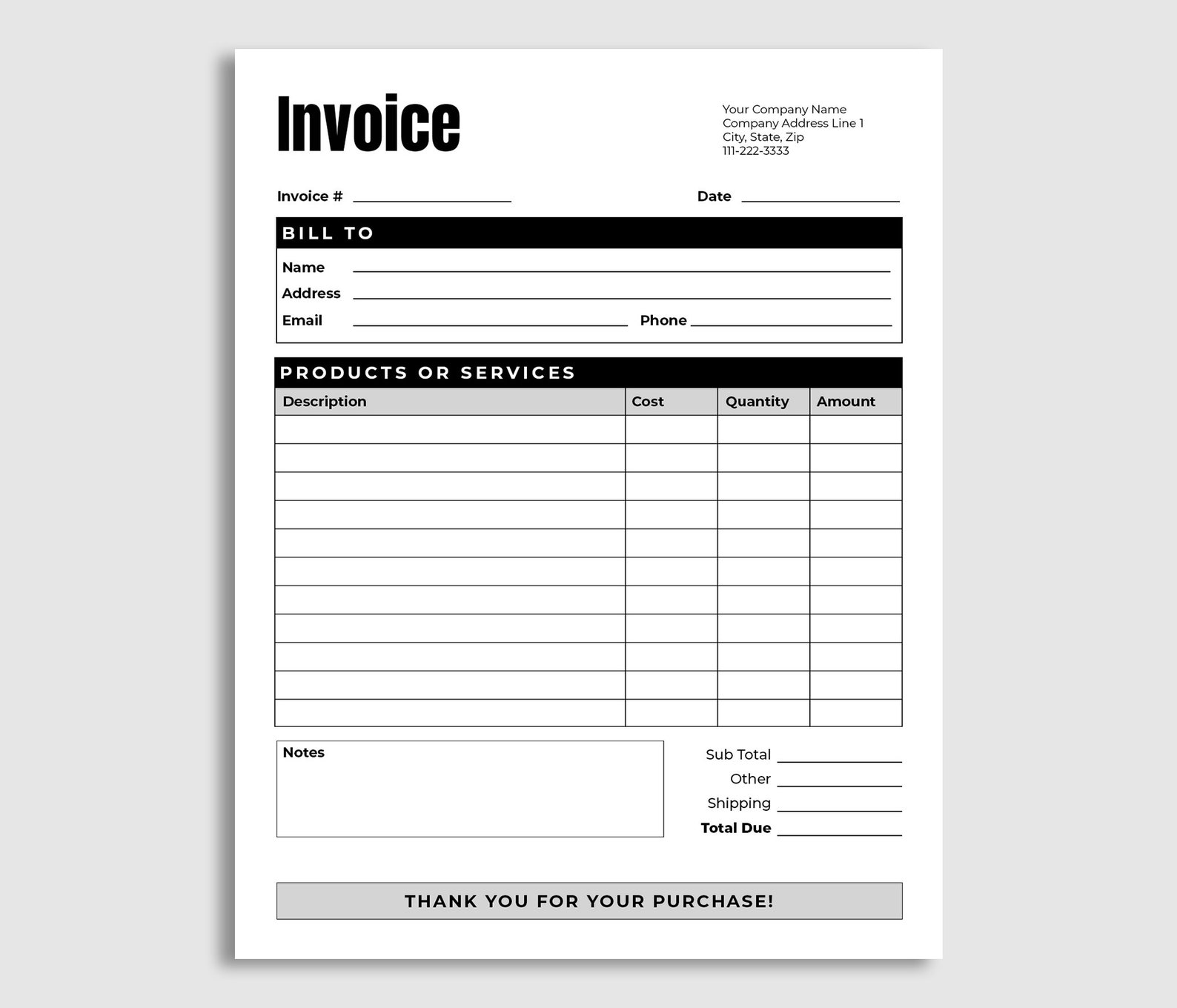 Invoice Template PDF. Editable Business Forms. Printable PDF Template ...