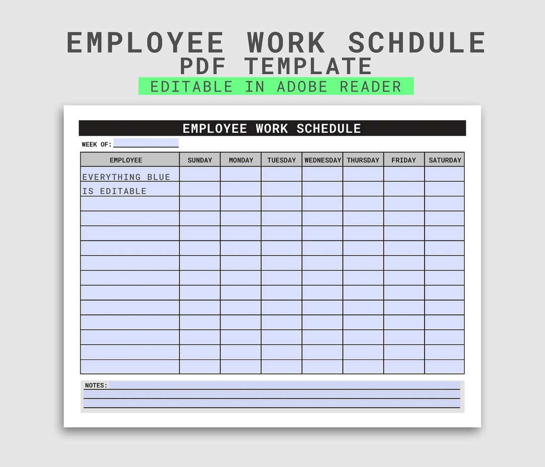 Employee Work Schedule PDF. Employee Time Sheet. Employee Schedule ...