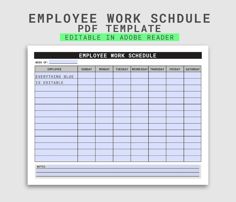 Employee Work Schedule PDF. Employee Time Sheet. Employee Schedule ...