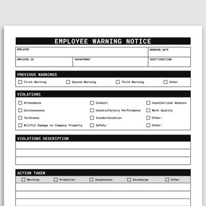 Employee Warning Notice PDF. Employee Write Up. Employee Discipline ...