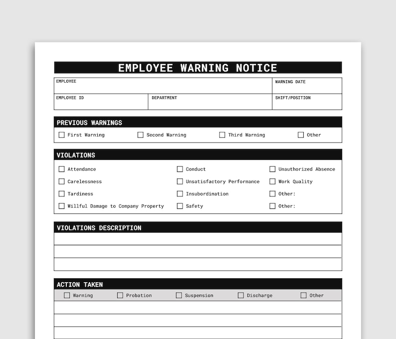 Employee Warning Notice PDF. Employee Write Up. Employee Discipline ...