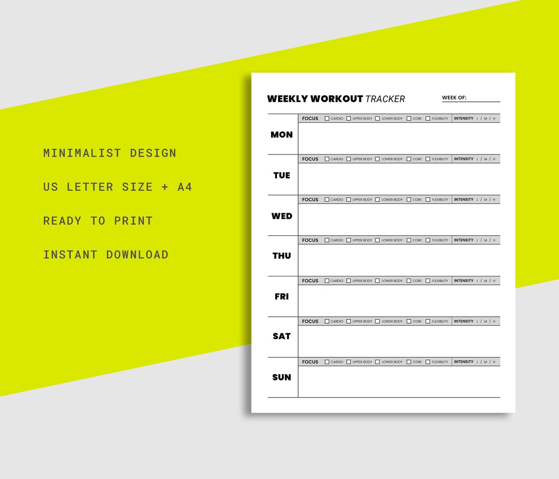 Printable Workout Tracker, Weekly Exercise Planner, Gym Training Log ...