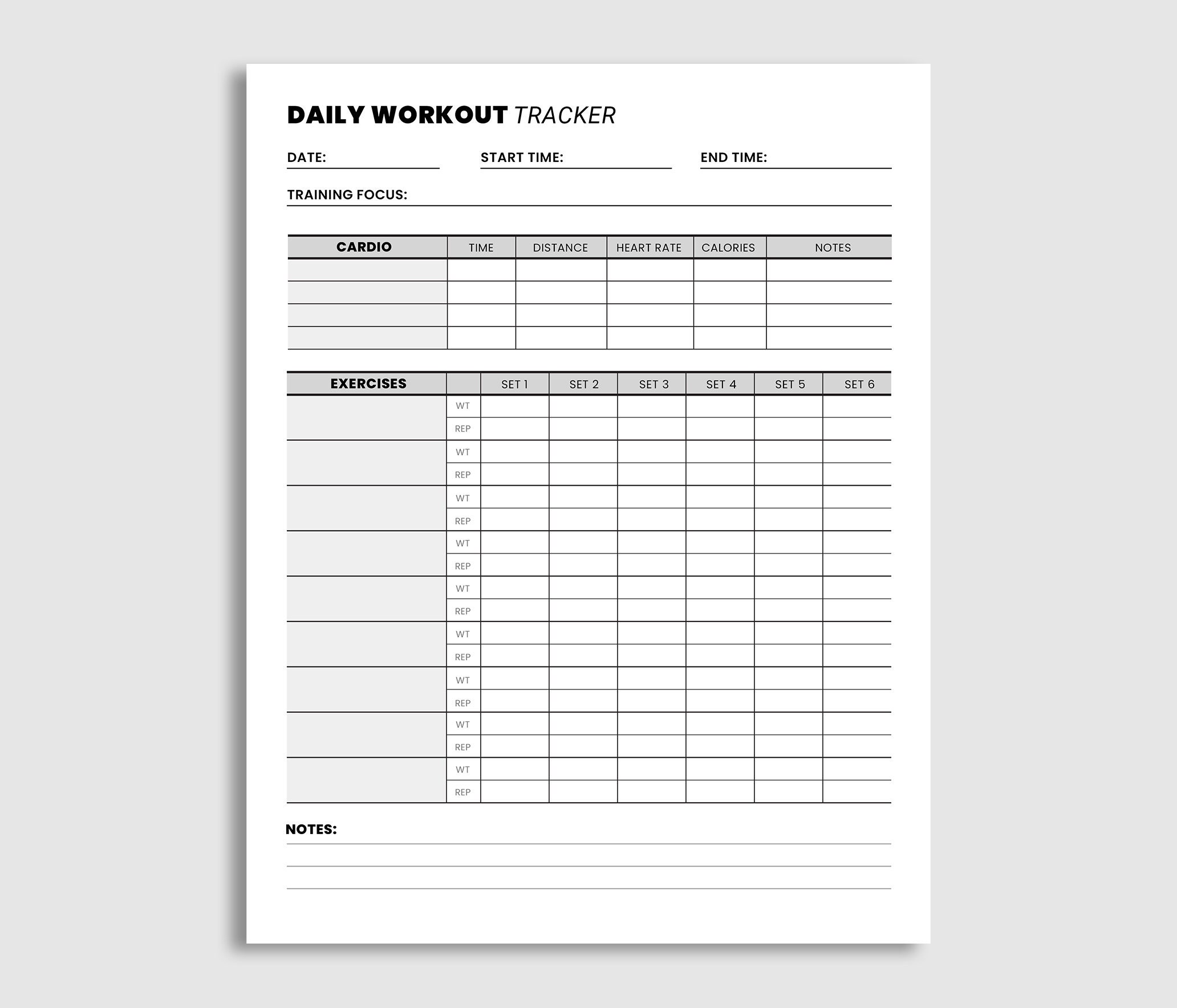 Printable Workout Tracker, Weekly Exercise Planner, Gym Training Log ...