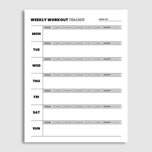 Printable Workout Tracker, Weekly Exercise Planner, Gym Training Log ...