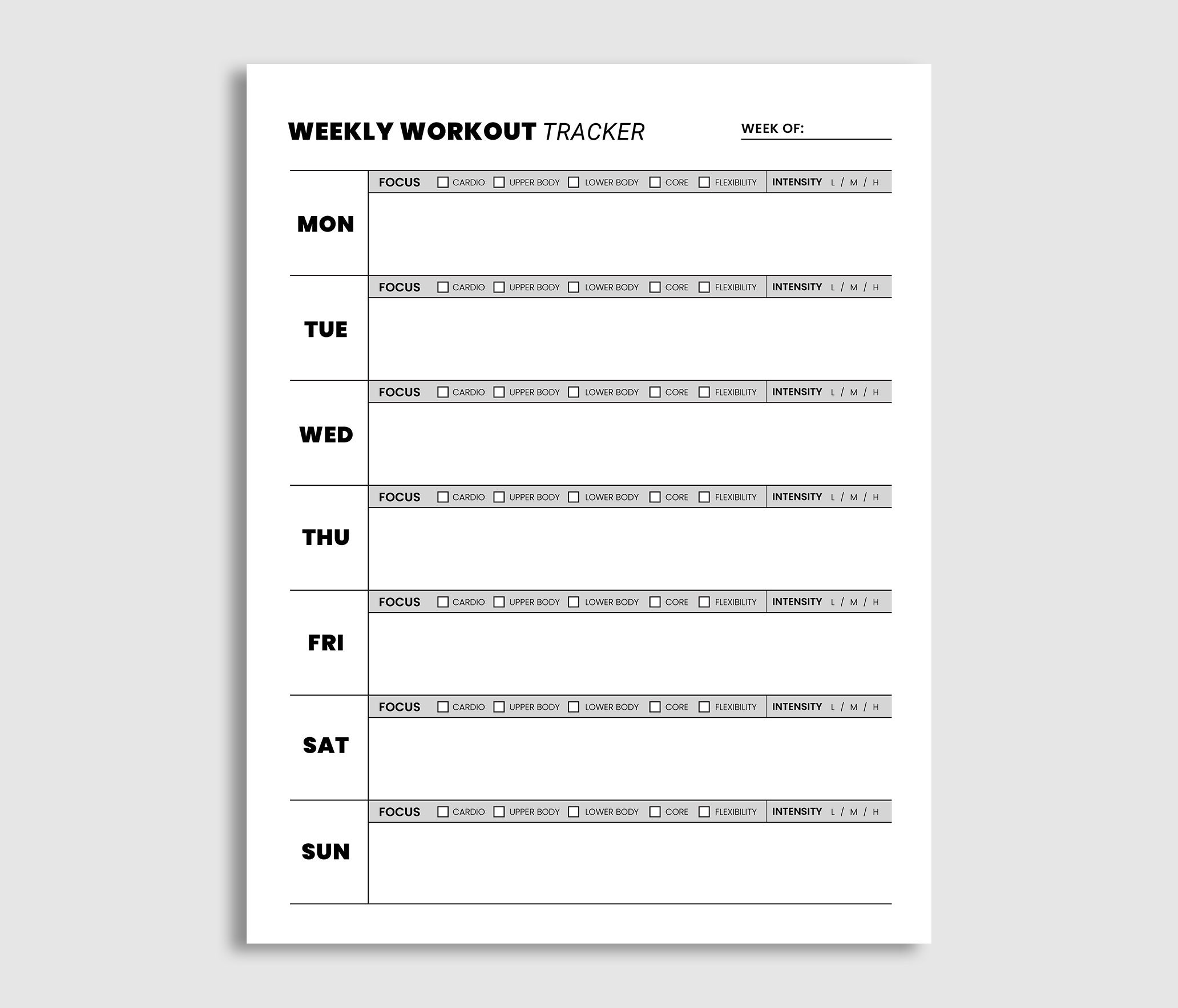 Printable Workout Tracker, Weekly Exercise Planner, Gym Training Log ...
