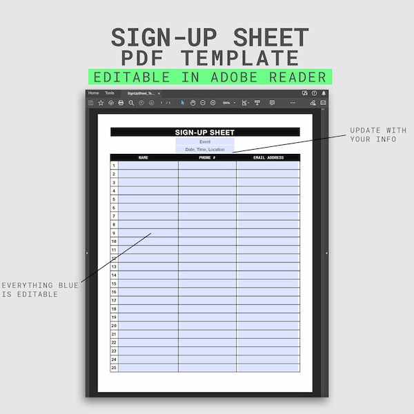 Free Sign up Sheet Template - Etsy