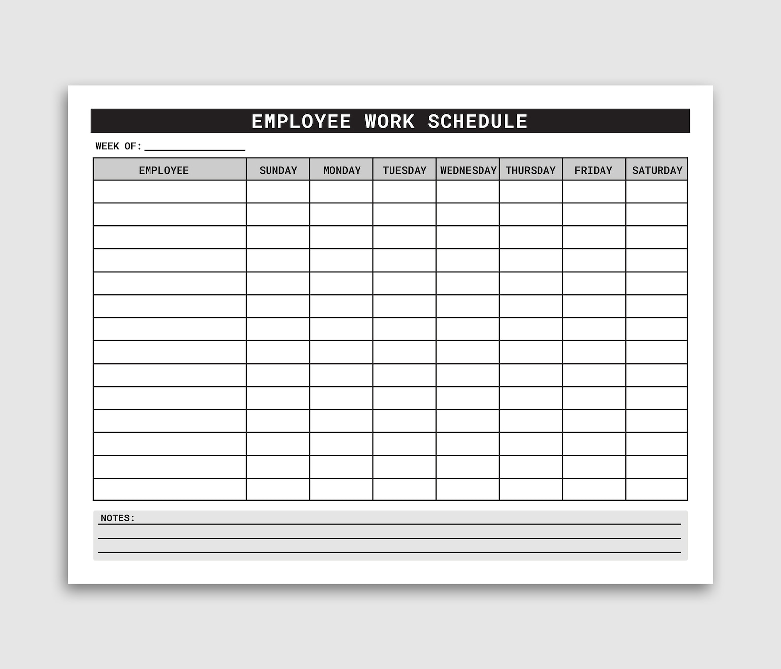 Employee Work Schedule PDF. Employee Time Sheet. Employee Schedule ...