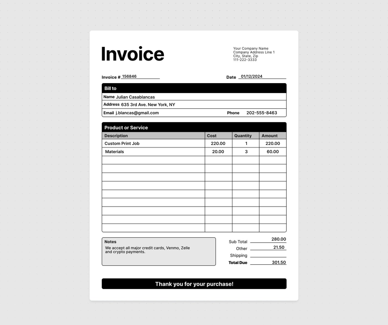 Invoice Template PDF. Editable Business Forms. Printable PDF Template ...
