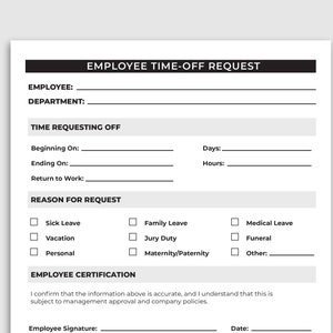Employee Time-off Request Template: Editable PDF Form - Etsy