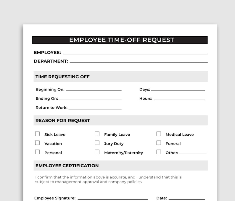 Employee Time-off Request Template. Vacation Request Form. PTO Request ...